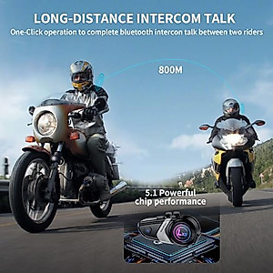 Good Rider Motorcycle Bluetooth Headset LX3 Motorcycle Helmet Bluetooth Intercom for 2 Riders 800M with CVC Noise Reduction Stereo Music IPX6 Waterproof Full Face Helmet (1 Piece)