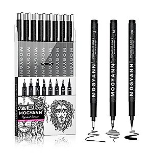 Mogyann Art Pens, Black Drawing Pens 8 size Ink Pens Set for Artist Writing, Sketching, Manga, Anime