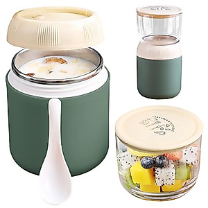 10 oz+13.8 oz Snack Cup, Reusable Overnight Oats Container with Leak-Proof Design, Toppings Compartment, and Dual-Sealing Lid, Portable & Lightweight for Work, Travel, Gym - Dishwasher Safe (green)