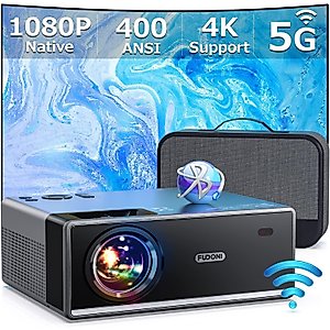 FUDONI Projector with 5G WiFi and Bluetooth, 1080P 15000L Outdoor Projector with HDMI and USB, Max 300" Display Zoom Function for Movies & Gaming, Compatible with TV Stick/Phone/Laptop
