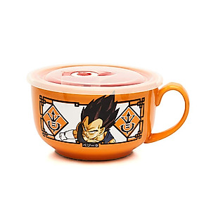 JUST FUNKY Dragon Ball Z 24 oz Ceramic Ramen Bowl with Lid | Microwaveable Soup Mug with Vented Lid | Goku & Vegeta Design Soup Bowl | Anime Gift | Dragon Ball Merch | Officially Licensed