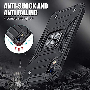 JAME Case for iPhone XR Phone Cases with Screen Protectors 2PCS, Military-Grade Drop Protection, Protective Phone Cases, Car Mount Ring Kickstand Shockproof Bumper Xr Case for iPhone XR 6.1 Inch Black