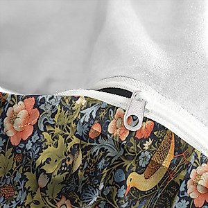 LITINGZHILONG William Morris Floral Bed 3 Piece Set, Vintage Flower Strawberry Bird Vintage Bohemian Plant Vintage Theme Bed Cover, 2 Pillowcases 1 Duvet Cover Bedding Bohemia Queen