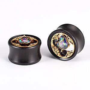 TBOSEN 2PCS Ebony Wood Ear Tunnel Plug Flesh Tunnels Stretching Piercings Expanders Ear Gauges0g-1 in 8mm-25mm