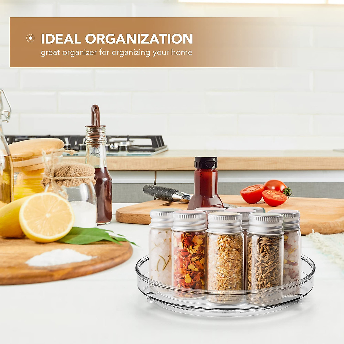 Ravinte Lazy Susan Turntable Organizer - Clear Plastic Rotating Storage Collection for Refrigerator - Spinning Round Spice Organizer for Kitchen Cabinets - 10.6 Inch 1 Pack