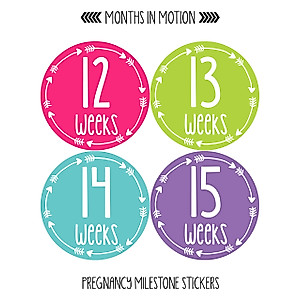 Months In Motion Pregnancy Weekly Belly Growth Stickers - Week to Week Pregnant Expecting Photo Prop - Maternity Keepsake - Baby Bump - Large Set of 36 Weekly Photo Sticker