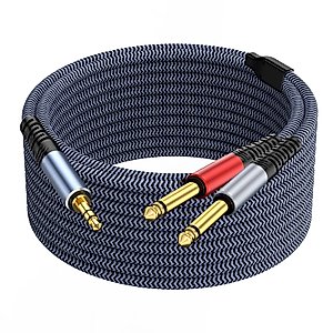 TAISUSAN 1/8 Stereo to Dual 1/4 Mono Cable 15ft, 3.5mm to Dual 1/4 Cable, 1/8 inch TRS Stereo to Dual 1/4 inch Splitter