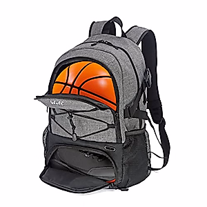 WOLT | Basketball Backpack Large Sports Bag with Separate Ball holder & Shoes compartment, Best for Basketball, Soccer, Volleyball, Swim, Gym, Travel (Grey)