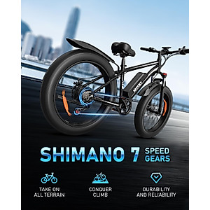 AMYET EB26 Electric Bike for Adults Peak 1500W Electric Bicycle 48V 15AH (720WH) Battery Electric Bike 26" Fat Tire Mountain 28mph 7 Speed Gears Dual Shock Absorber Ebike (Black)