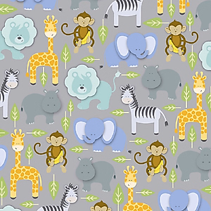 Party Explosions Gift Wrap - Safari Animals Gift Wrapping Paper Roll (24" W x 15' L) for Children's Birthday Parties, Baby Showers, Holidays, and Animal Lovers