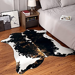 HOMORE Cowhide Rug, Cute Cow Print Rug for Living Room Faux Cow Hide Animal Print Carpet for Bedroom Office Table, 4.6 x 5.2 Feet, Gray-Brown