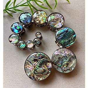 Lobal Domination PAIR Abalone Inlay Steel Screw Fit Plugs Tunnels Earlets Gauges Pierced Body Jewelry (6g (4mm))