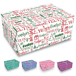 Awsundiy Personalized Gift Wrapping Paper for Kids Women Men Boys Girls, Custom Name Wrapping Paper for Birthday Party Christmas Xmas, Gift Wrap Roll 29"x 20"