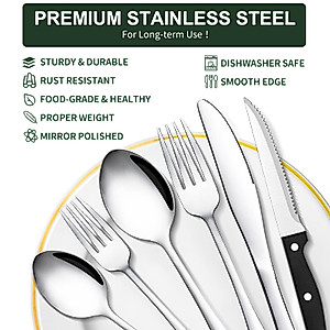 49-Piece Silverware Set with Organizer, CEKEE Stainless Steel Flatware Cutlery Set Service for 8, Mirror Polished Kitchen Utensils Set with Steak Knives Included Spoons and Forks Set & Tray