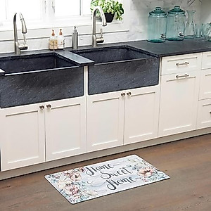 Home Dynamix Cozy Living Home Sweet Home Floral Runner Anti-Fatigue Kitchen Mat, Non-Slip Floor Mat, Padded Standing Desk Mat, Grey/Blue, 17.5"x30"