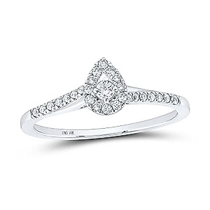 10kt White Gold Womens Round Diamond Teardrop Halo Promise Ring 1/5 Cttw