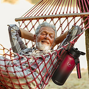 NATURE PIONEOR Insulated Water Bottles with Paracord Handle - 32 oz Vacuum Sports Wide Mouth Water Bottle with 3 Lids, Leak Proof Stainless Steel Keeps Hot and Cold