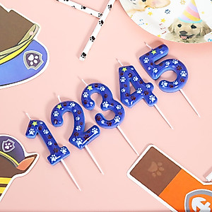 ElekFX Blue Dog Paw Birthday Candles, Number 4 Dog Patrol Birthday Party Supplies, 2.76 inch Paw Cake Topper Decorations, Birthday Decorations for Kids (Number 4)