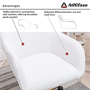 AtIGfaso with Wheels Ultra-Soft Plush Swivel Chair with Adjustable Height and 360-Degree Rotation,Combing Chair Ideal for Home Office or Bedroom, Ergonomic Design, Gold Base, Cream White Color
