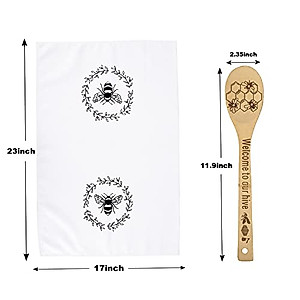 3PCS Bee Kitchen Decor,Bee Kitchen Towels,Bee Wooden Spoons,Farmhouse Kitchen Decor,Bee Decor,Bee Gifts,Bees,Bee Gifts for Bee Lovers,Bee Tea Towel,Housewarming Wedding Mom Cooking Gift
