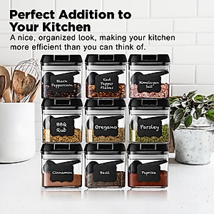 Shazo 9 Pc Airtight Food Storage Containers Set with Lids Plastic Kitchen Cabinet & Pantry Organization Canister Set for Spices, Herbs, Coffee & Tea - BPA Free - 9 Spoons