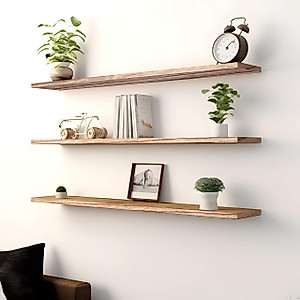 PHPH 36 Inch Wood Floating Shelves for Wall, Wooden Wall Shelves for Bedroom, Set of 4 Light Brown