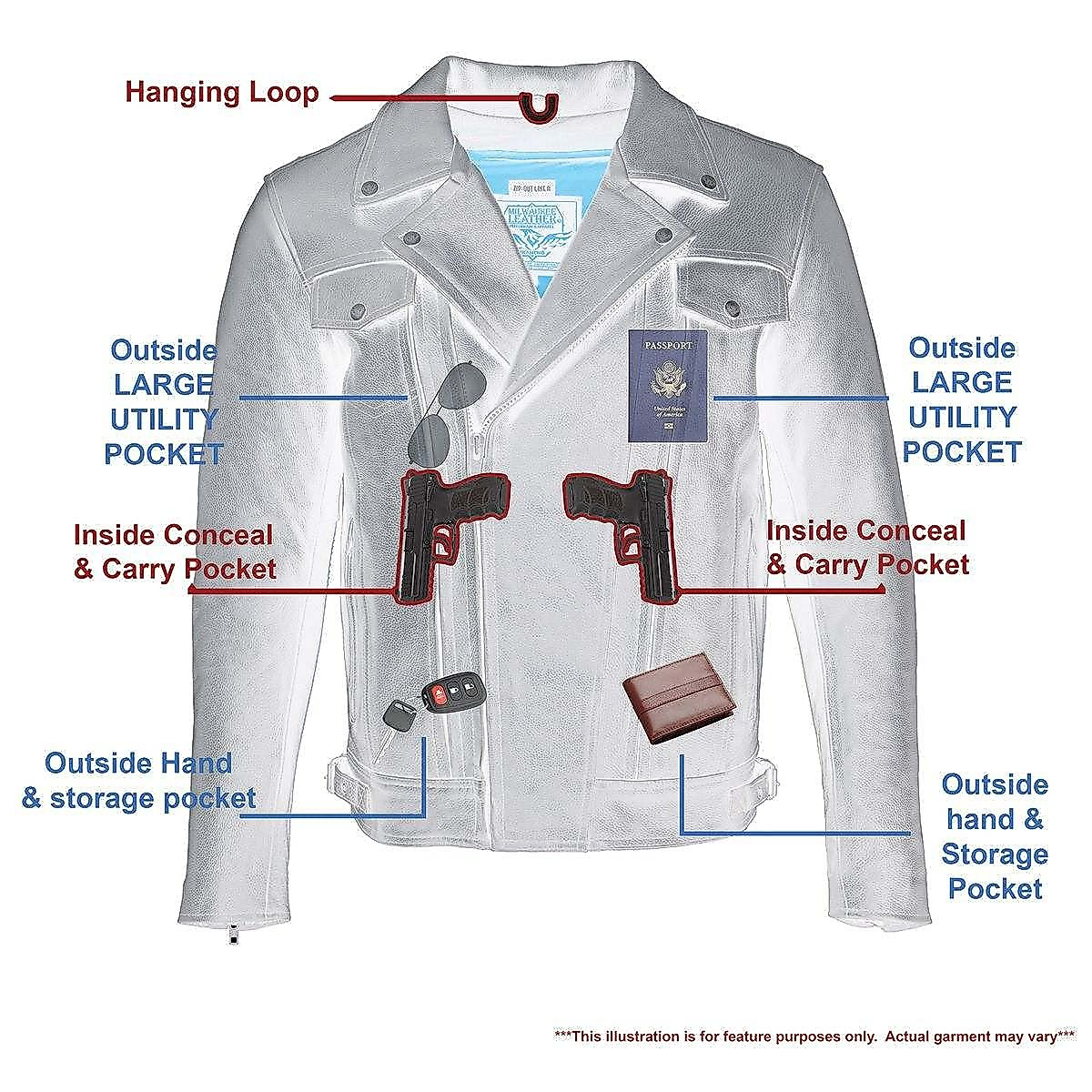 Milwaukee Leather LKM1760 Men's Black Leather Motorcycle Riders Jacket w/Multi-Utility Pockets - X-Large