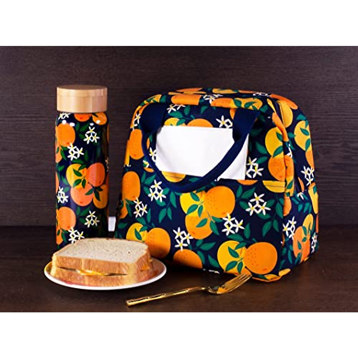 Steel Mill & Co Stainless Steel Insulated Water Bottle, 17 Oz Travel Tumbler with Lid, Cute Floral Reusable Metal Water Bottles, Orange Blossom