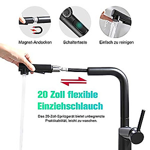 APPASO Modern Kitchen Faucet with Pull-Out Multi-Flow Sprayer Matte Black - Zinc Alloy Single-Handle Kitchen Sink Faucet Without Magnetic Function, APS231MB