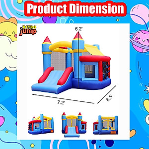 RETRO JUMP Inflatable Bounce House, Bouncy House for Kids Outdoor, Inflatable Kids Bounce House with Jumping Ball Pit & Basketball Hoop, Ocean Balls, Blower, Patch Kits, Stakes, Carrying Bag