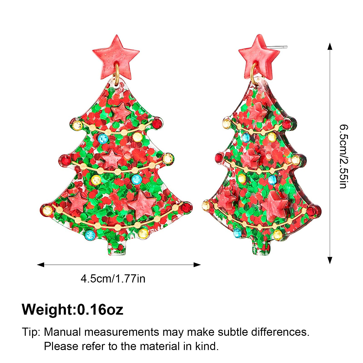 MUYAN Colored Christmas Tree Dangle Earrings for Women Bright Xmas Acrylic Glitter Star Tree Earrings Holiday Jewelry Gift