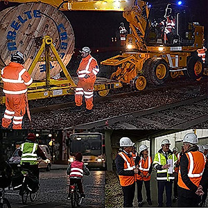 ZUJA 3M Reflective stripes Safety Vest Hi-vis Yellow knitted Vest with 10 pockets Bright Construction Workwear for men and women. (Medium)