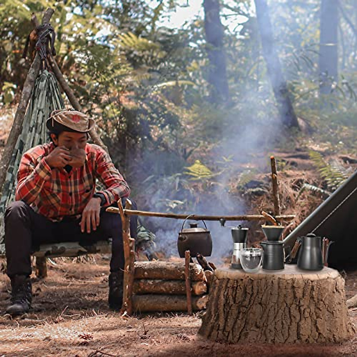 SOTECH Pour Over Coffee Maker Gift Set, All in 1 Coffee Kits- 304 Stainless Steel Kettle with Thermometer,Coffee Grinder, Coffee Dripper & Server of Portable Travel Bag