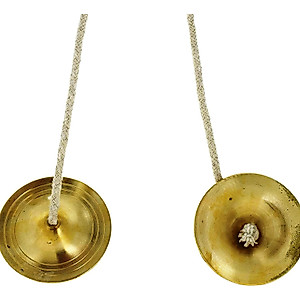 Indian Traditional Brass Manjeera/Manjira Musical Instruments Percussion Hand Cymbals for Hindu Bhajans 2.5 Inches for Meditation, Pray, Yoga, Sound Healing