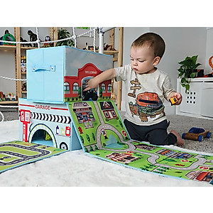 SAM AND MABEL Fabric Storage Organizer and Play Mat - Collapsible Storage Box, Foldable Playmat and Stackable Storage Bin Basket with Handle (GoPlaces)