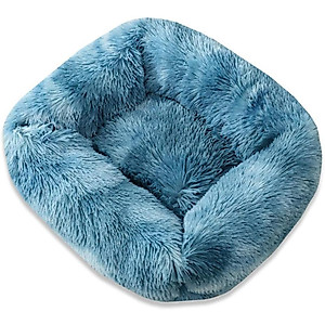 Bed Dazzle Blue Plush Square Beds for Small Medium Large Dogs Super Soft Winter Warm Sleeping Mats for Cats 1Pcs Xs