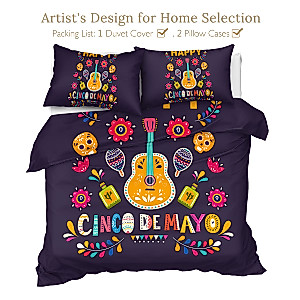Sleepwish Mexican Bedding Colorful Floral Mexico Duvet Cover Mexican Bird Tile Folk Art Bed Set 3 Pieces Traditional Bedspreads Queen Size