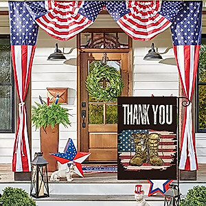 AVOIN colorlife Memorial Day Thank You Garden Flag 12x18 Inch Double Sided Outside, Military Soldiers Boots American Flag Patriotic Veteran Yard Outdoor Flag