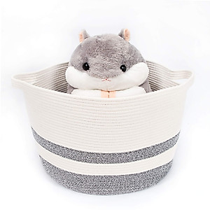 JEKOSEN Extra Large Laundry Basket 22" x 22" x 14" Cotton Rope Basket Woven Storage for Toys Blankets Towels Cushions with handle Living Room Laundry Hamper Grey