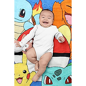 Pokemon Friends Evolve Pikachu Charmander Bulbasaur Squirtle Micro Raschel Throw Blanket 48" x 60" Multicolored / One Size