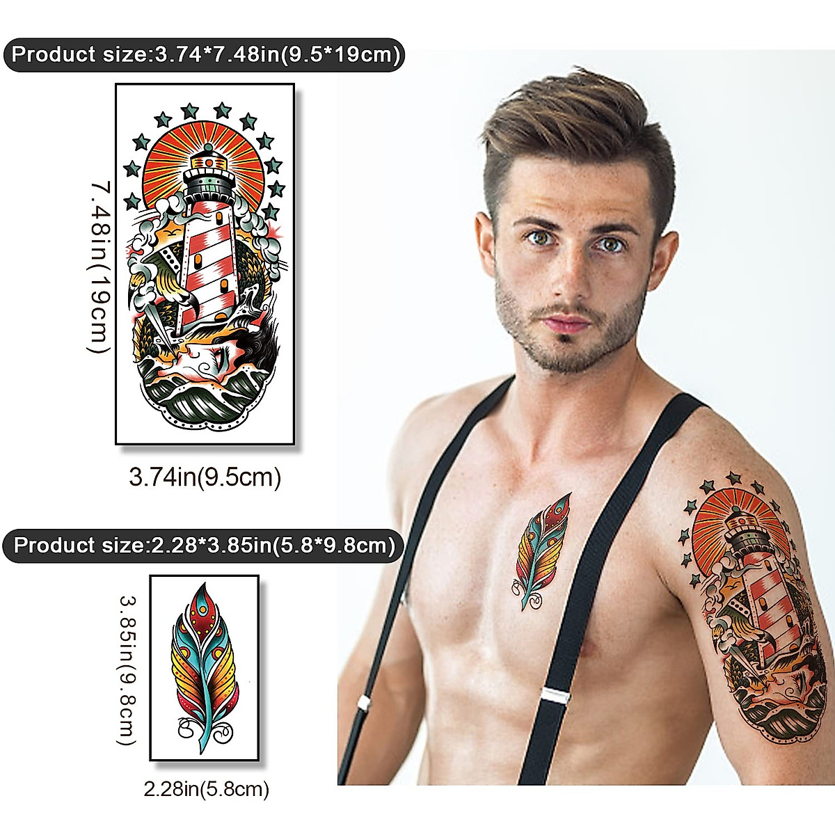 Yazhiji 77sheets Waterproof Temporary Tattoo for Men or Women 17sheets Larger Half Arm Wolf Peony Butterfly Snake Fake Tattoos for Boy or Girl And 60 sheets Tiny Flower Tattoo Sticker for Kids