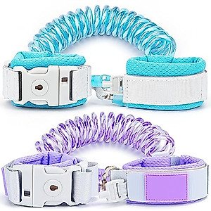 LilKisThk Child Leash, Backpack Leash for Toddlers 2 Pack, Kid Leashes Safety Harness with Key Lock, Baby Leashes Anti Lost Wrist Links (Blue+Purple)