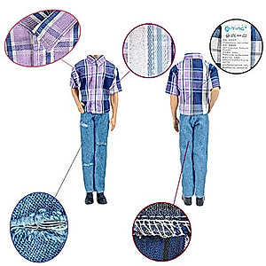 E-TING 3 Sets Fashion Casual Wear Plaid Doll Clothes Jacket Pants Outfits with 3 Pairs Shoes for 12 Inches boy Dolls