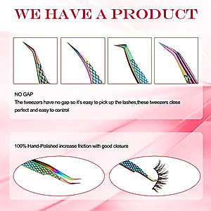 7 Pcs Eyelash Extension Tweezers Set Diamond Grip Lash Tweezer for Eyelash Extensions Japanese Stainless Steel Straight and Curved Tip Precision Tweezers Kits for Profession and Beginner (Colorful)