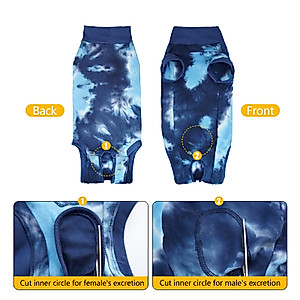 Pinellia Dog Recovery Suit, Abdominal Wound After Surgery Wear, Prevent Licking Wounds, E-Collar & Cone Alternatives, Tie Dye Dog Surgical Onesie Dog Spay Bodysuit Anti Shedding(XL, Blue)