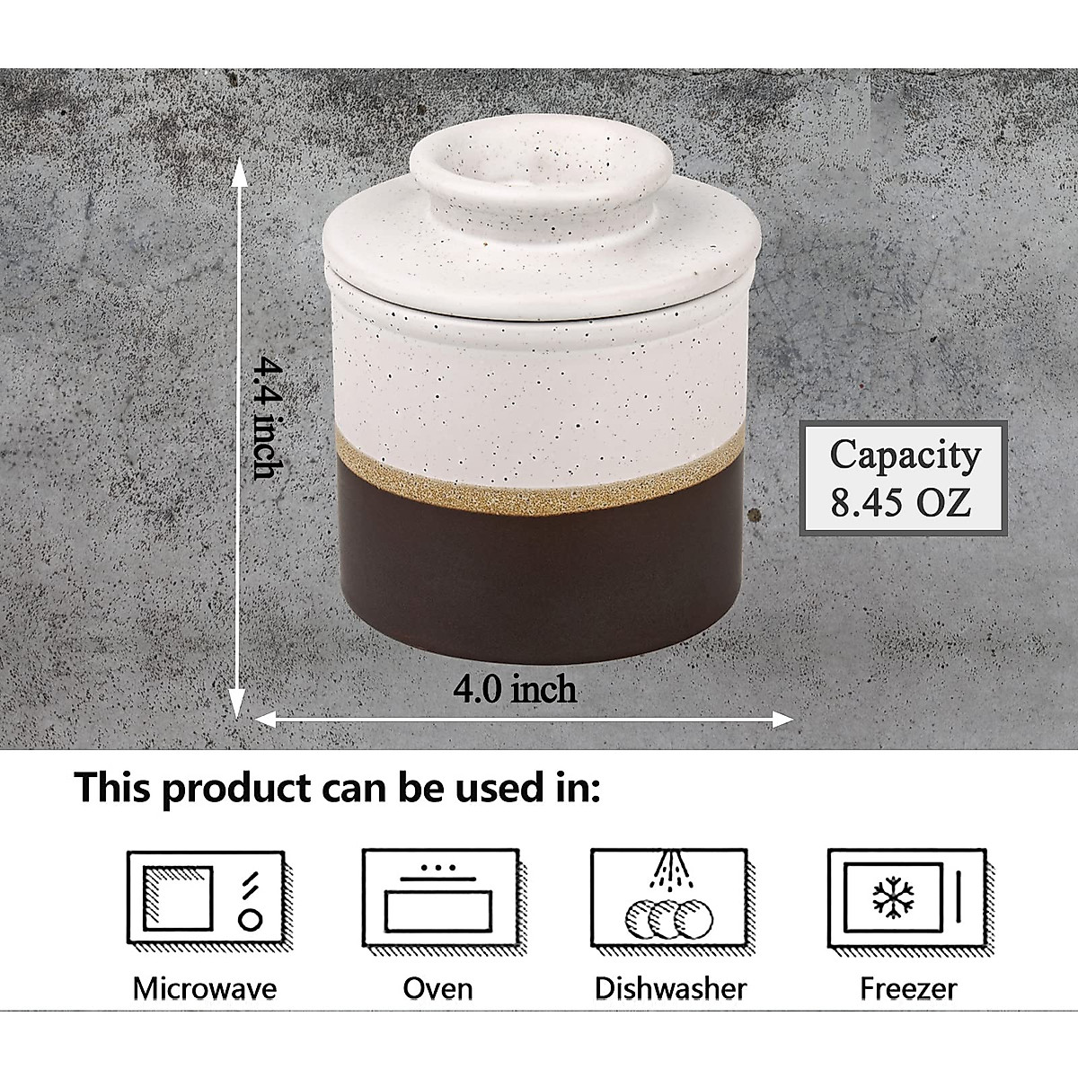 Ceramic Butter Crock For Counter With Water Line White Brown Butter Keeper French Butter Dish Porcelain Butter Holder With Water Line Butter Cup