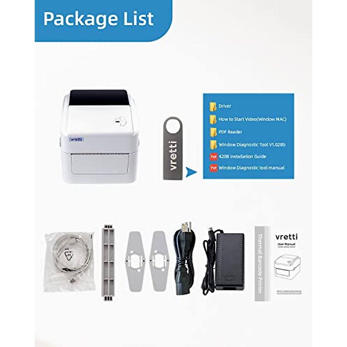 vretti Thermal Label Printer, 4x6 Thermal Shipping Label Printer for Shipping Packages and Small Business, 152mm/s Desktop Barcode Printer Machine for Amazon Ebay Etsy Shopify on Windows& Mac