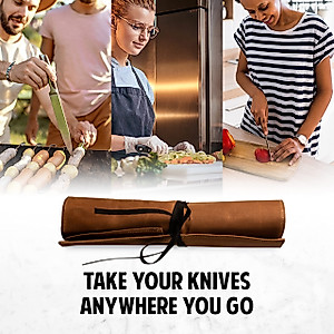 Hudson Durable Goods 8 Pocket Knife Roll - 22” W x 17” H Waxed Canvas Carrying Case for Kitchen Knives and Kitchen Tools - Heavy Duty, Portable Knife Storage Bag for Traveling - Tan Knife Pouch