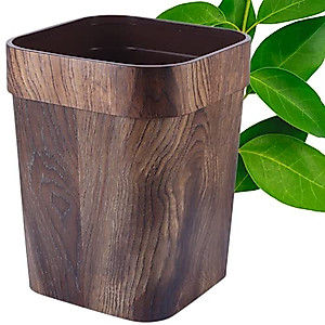 Square Waste Bins Hipsteen Retro Style Pressing Ring Plastic Trash Can Household Office Mimetic Wood Grain Garbage Bin Kitchen Outdoor Bedroom Bathroom Office Commercial Bin Waste Square Waste Basket