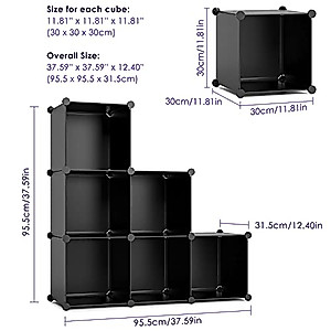 6 Cube Storage Organizer, DIY Plastic Modular Closet Organizer Storage Shelf, 12 x12 in Cube Organizer in Living Room Office for Books, Cloths, Toys, Shoes, Arts, Black